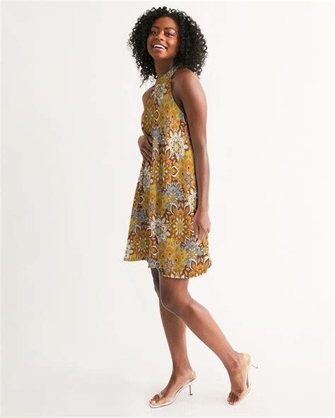 Retro Mandala Womens Halter Dress Elegant Sleeveless Etsy