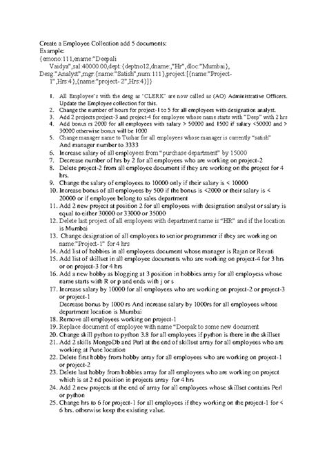 Mongodb Assignment Update 30 Questions With Create A Employee
