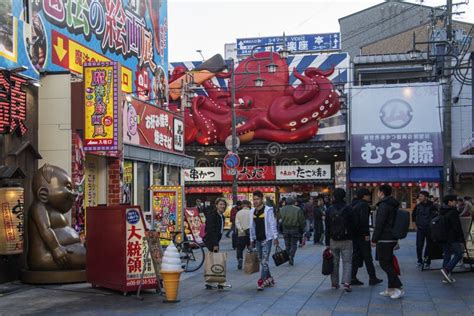 People Visit Shinsekai District In Osaka Japan Editorial Stock Photo
