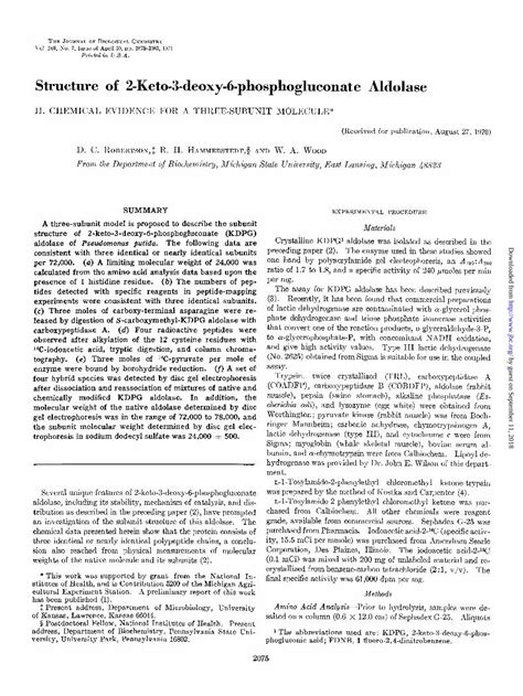 Pdf Structure Of 2 Beto 3 Deoxy 6 Phosphogluconate Aldolase · Structure Of 2 Beto 3 Deoxy 6