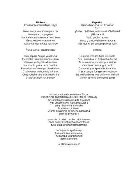 Himno Del Ecuador En Kichwa Shuar Y Español
