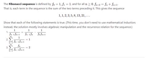 Solved The Fibonacci Sequence Is Defined By F01f11 And
