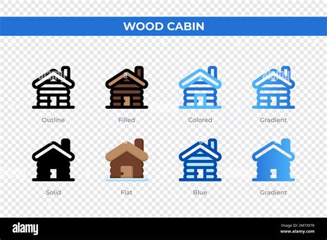 Wood Cabin Icons In Different Style Wood Cabin Icons Set Holiday