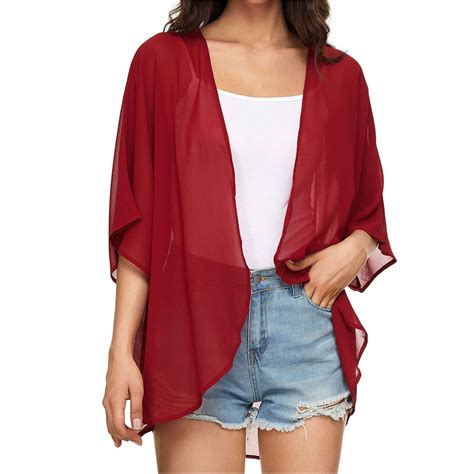 Olyvenn Womens Kimono Cardigan Chiffon Tops Plus Size Loose Womens