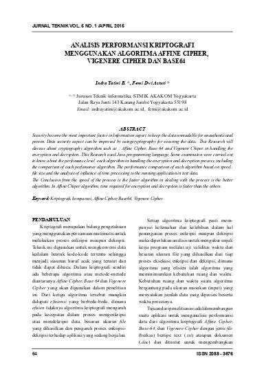 Analisis Performansi Kriptografi Menggunakan Algoritma Affine Cipher