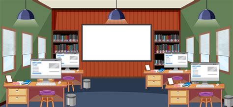 Classroom Scene With Many Computers On Desks 3531902 Vector Art At Vecteezy