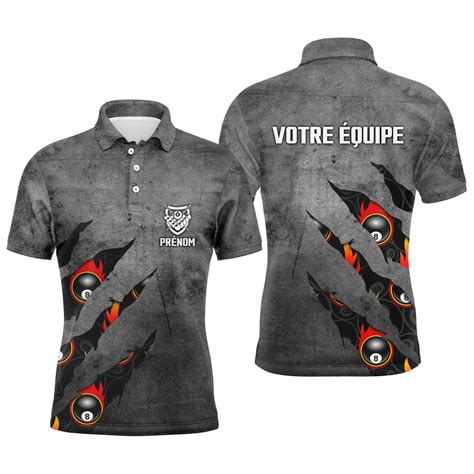 Polo De Billard Professionnel Avec Prénom Et Equipe Personnalisés Bou