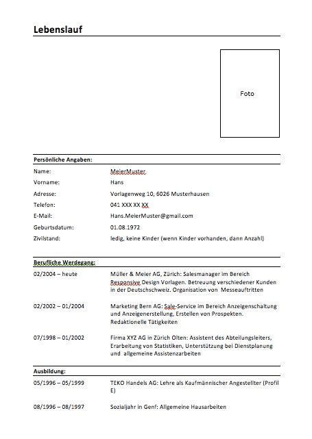 Lebenslauf Schweiz Kostenlose Vorlage Muster Vorlagech