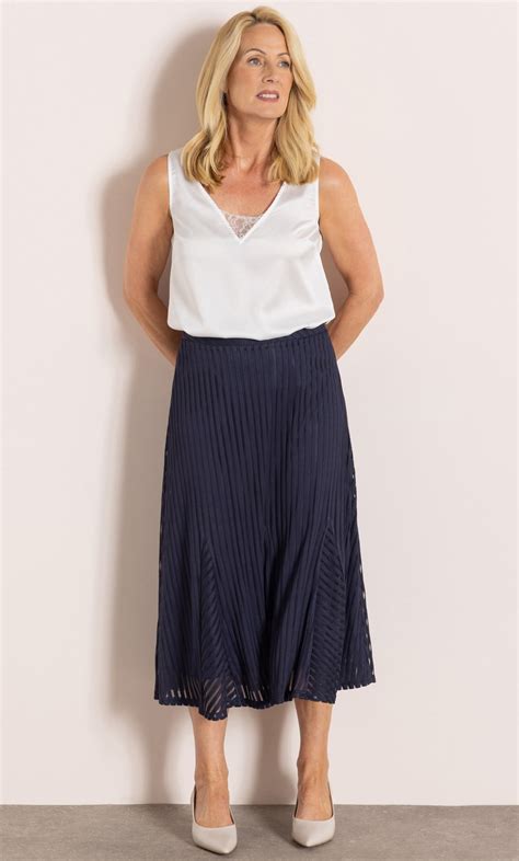 Anna Rose Striped Mesh Midi Skirt In Blue Klass