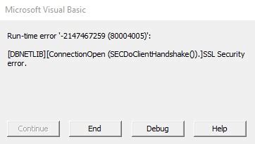 Vba Sql Server Ssl Security Error