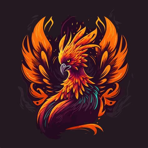 일러스트레이션 스타일 E스포츠 마스코트 게임 로고의 우아하고 고급스러운 Phoenix 디자인 프리미엄 벡터