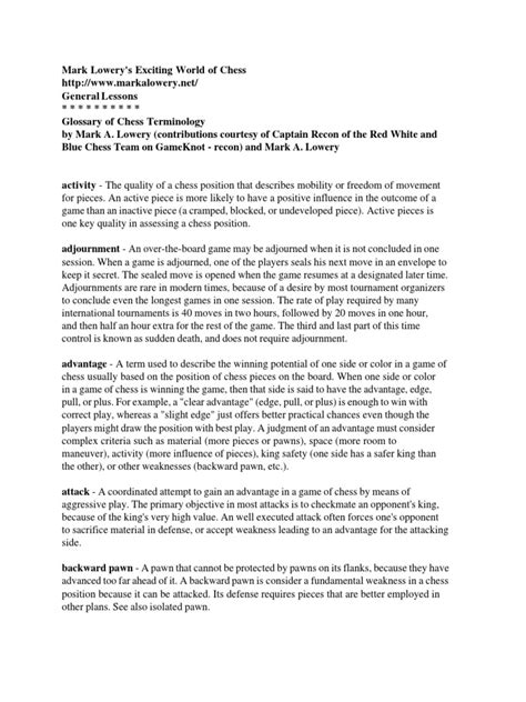 Lowery Mark Glossary Pdf Chess Chess Openings