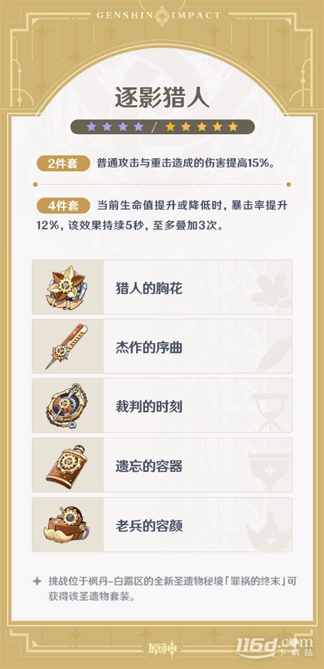 《原神》40枫丹圣遗物套装逐影猎人说明原神40枫丹全新圣遗物套装逐影猎人详情116攻略教程