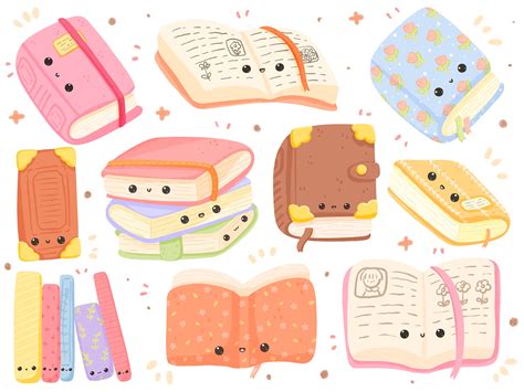 Cute Kawaii Printable Books Clipart Set Commercial Use Png Etsy