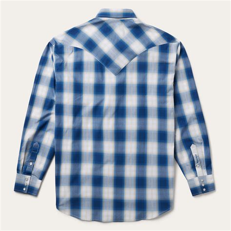 Navy Gold Ombre Plaid Western Shirt Stetson