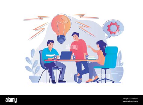 Brainstorming Concept With People Scene Woman And Man Colleagues Discuss Work Tasks Generate