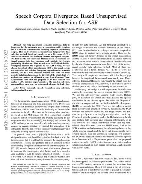 Pdf Speech Corpora Divergence Based Unsupervised Data Selection For Asr