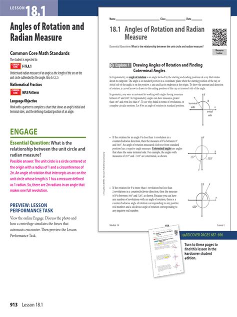 Lesson 181 Angles Of Rotation And Radian Measure Pdf Angle
