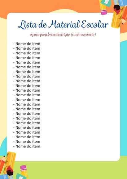 Arte Digital Lista Material Escolar Escola Ensino Educação Elo7