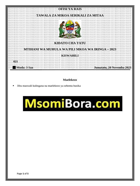 Kiswahili Questions N Answers Msomibora Com353 Pdf Latin