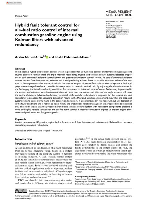 Pdf Hybrid Fault Tolerant Control For Air Fuel Ratio Control Of