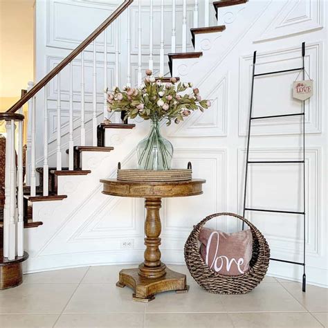 Antique Round Stained Wood Entryway Table Soul Lane