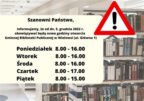 od 5 grudnia zmiana godzin otwarcia biblioteki Gmina Wielowieś