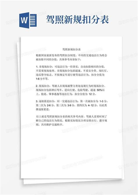 驾照新规扣分表word模板下载编号loewygez熊猫办公