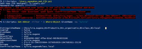 windows error new aduser the supplied user buffer is not valid