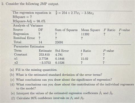 Solved 2 Consider The Following Jmp Output A Fill In The