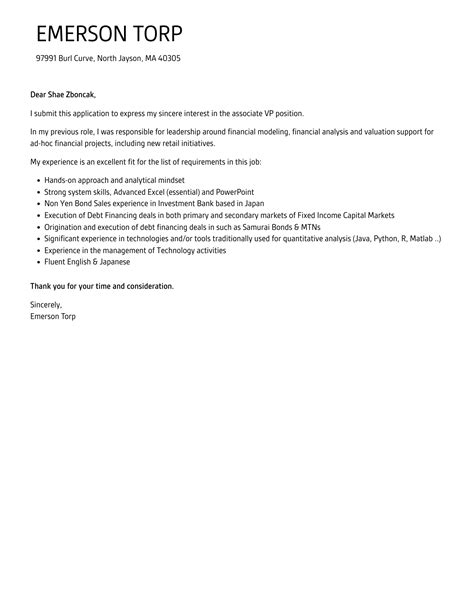 Associate Vp Cover Letter Velvet Jobs