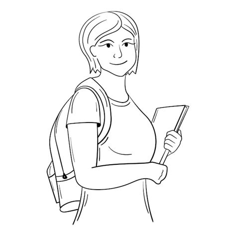 Linda Chica Estudiante Con Libros Vector Premium