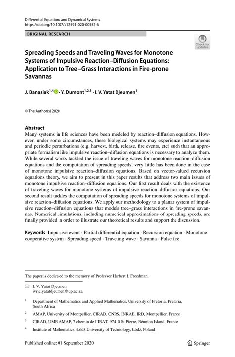 Pdf Spreading Speeds And Traveling Waves For Monotone Systems Of Impulsive Reaction Diffusion