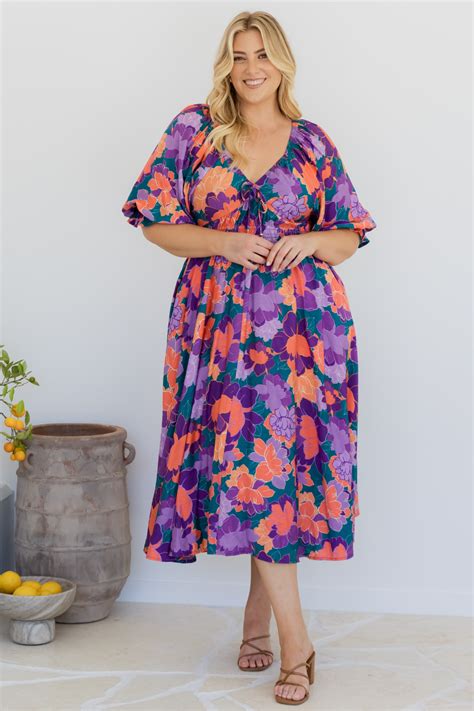 Jade Midi Dress Milan Floral Print Orange Sherbet Exclusive Orange