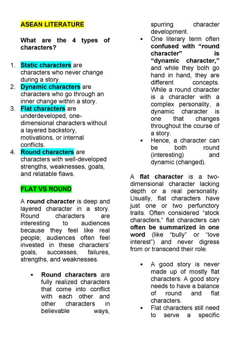Chars Asean Lesson Notes For Characters Asean Literature What Are