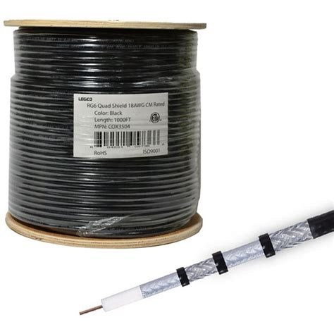 Rg6 Quad Shield Coaxial Cable 18 Awg 1000ft Bulk Coax Satellite Tv