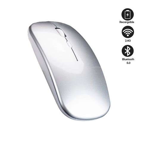 Mouse Inalámbrico Recargable Bluetooth Dual Plata Real Plaza