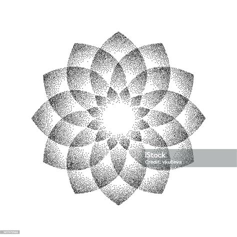 Stipple 꽃 배경입니다 점선 만다라 장식입니다 소음 곡물 꽃 모양입니다 추상적인 검은 꽃잎 장식 포스터 문신 배지 스티커를