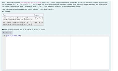 Solved Write A Static Method Named Createdigitsarray Int