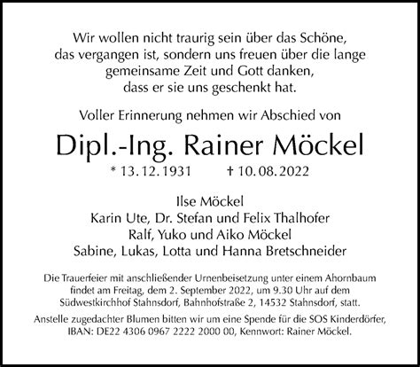 Traueranzeigen Von Rainer Möckel Tagesspiegel Trauer