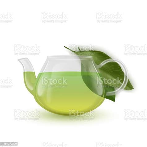 녹차와 잎 유리 주전자 흰색 배경에 현실적인 벡터 Eps 10 그림 0명에 대한 스톡 벡터 아트 및 기타 이미지 0명 건강관리와 의술 건강한 생활방식 Istock