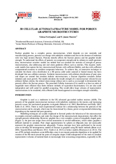 Pdf 3d Cellular Automata Fracture Model For Porous Graphite Microstructures