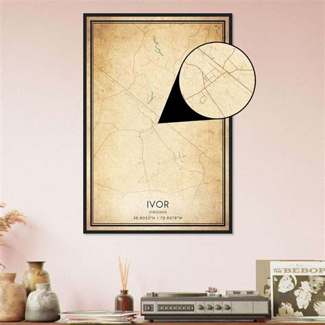 Vintage Ivor Virginia Map Poster Ivor Va City Road Wall Art Print