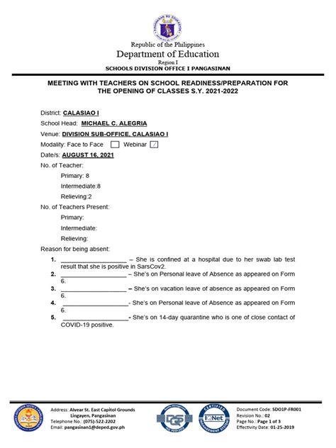 Revised Template Meeting With School Heads Pdf Learning