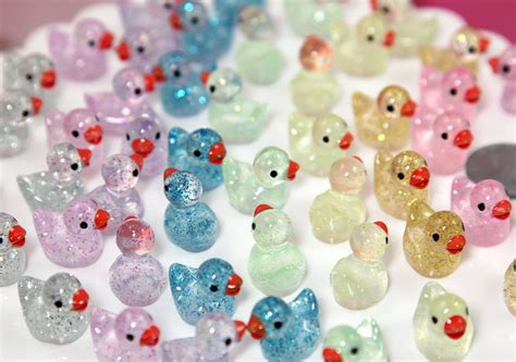 Mini Glitter Ducks 20 Pcs 16mm Tiny Miniature Rubber Ducky With Gl