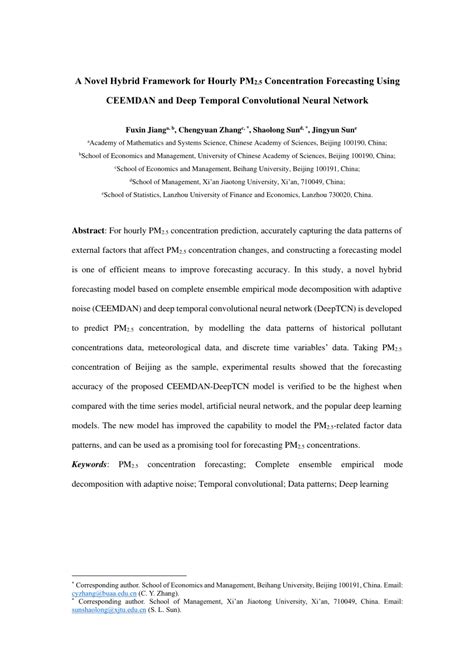 Pdf A Novel Hybrid Framework For Hourly Pm2 5 Concentration Forecasting Using Ceemdan And Deep