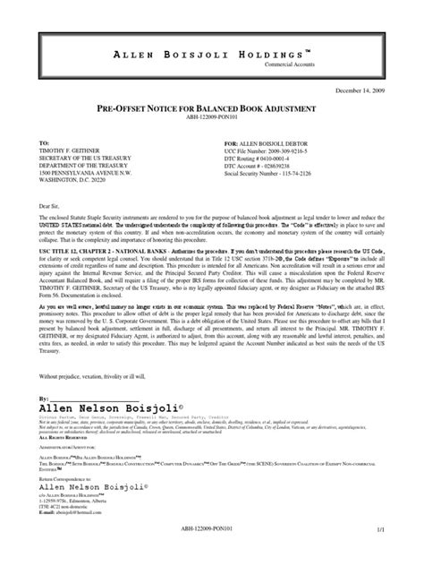 Pree Offset Notice Abh 122009 Pon101pdf Timothy Geithner