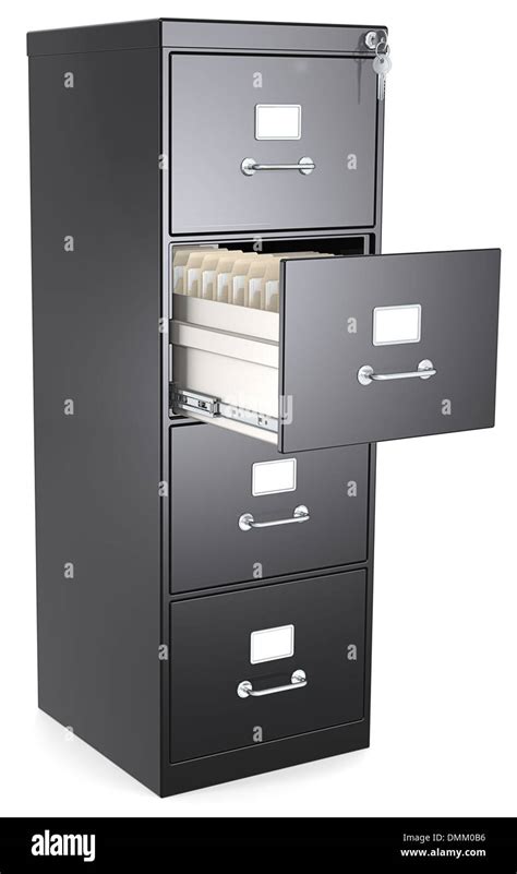 Black File Cabinet Open Drawer With Files Lock And Key Stock Photo Alamy