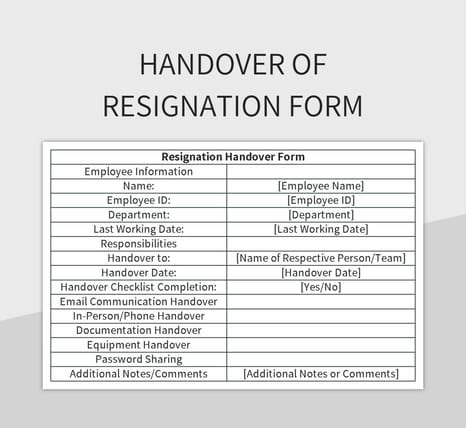 Employee Work Handover Form Resignation Handover Single Personnel Administrative Excel Template