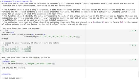 Question 2 Total Marks 5 Write Your Own R